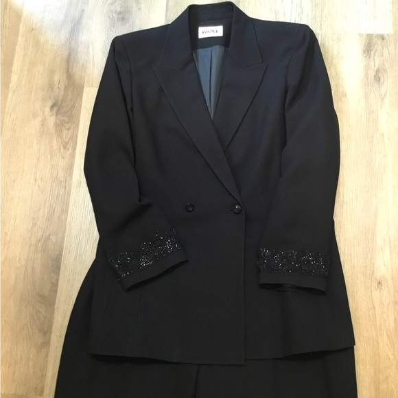 Kasper | Jackets & Coats | Black Ladies Suit With Beaded Sleeve ...